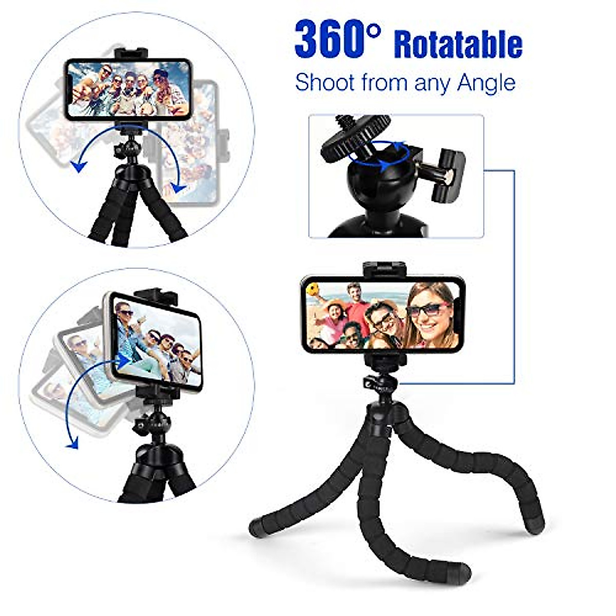 PHOPIK Mini Phone Tripod Stand: Portable and Flexible Octopus Smartphone Tripod- Compatible with iPhone/Android/Camera/GoPro