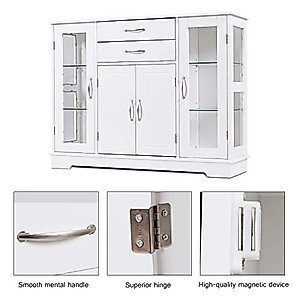 Giantex Sideboard Buffet Server Storage Cabinet W/ 2 Drawers, 3 Cabinets and Glass Doors for Kitchen Dining Room Furniture Cupboard Console Table (White)