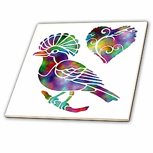 3dRose - Russ Billington Designs- Love Animals - Love Hoopoe Birds- Tie Dye Hoopoe Bird and Swirly Heart - Tiles (ct-351894-1)