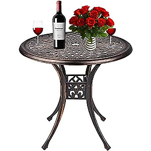 Grepatio 31" Patio Dining Table, Cast Aluminum Outdoor Bistro Table with Umbrella Hole Round Conversation Table, Antique Bronze