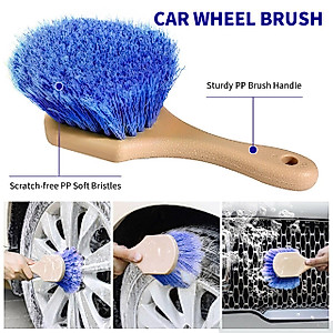 Lsyomne 62'' Car Wash Brush with Long Handle, Scratch-Free Soft Bristles Sturdy Car Wash Brush, Complete Cleaning Kit with Car Wash Mop Mitt Towel Windshield Squeegee Wheel Tire Brush for Car Truck RV
