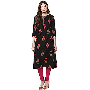 Janasya Indian Women's Tunic Tops Cotton Kurti for Women(JNE2170-KR-436-XXL) Black