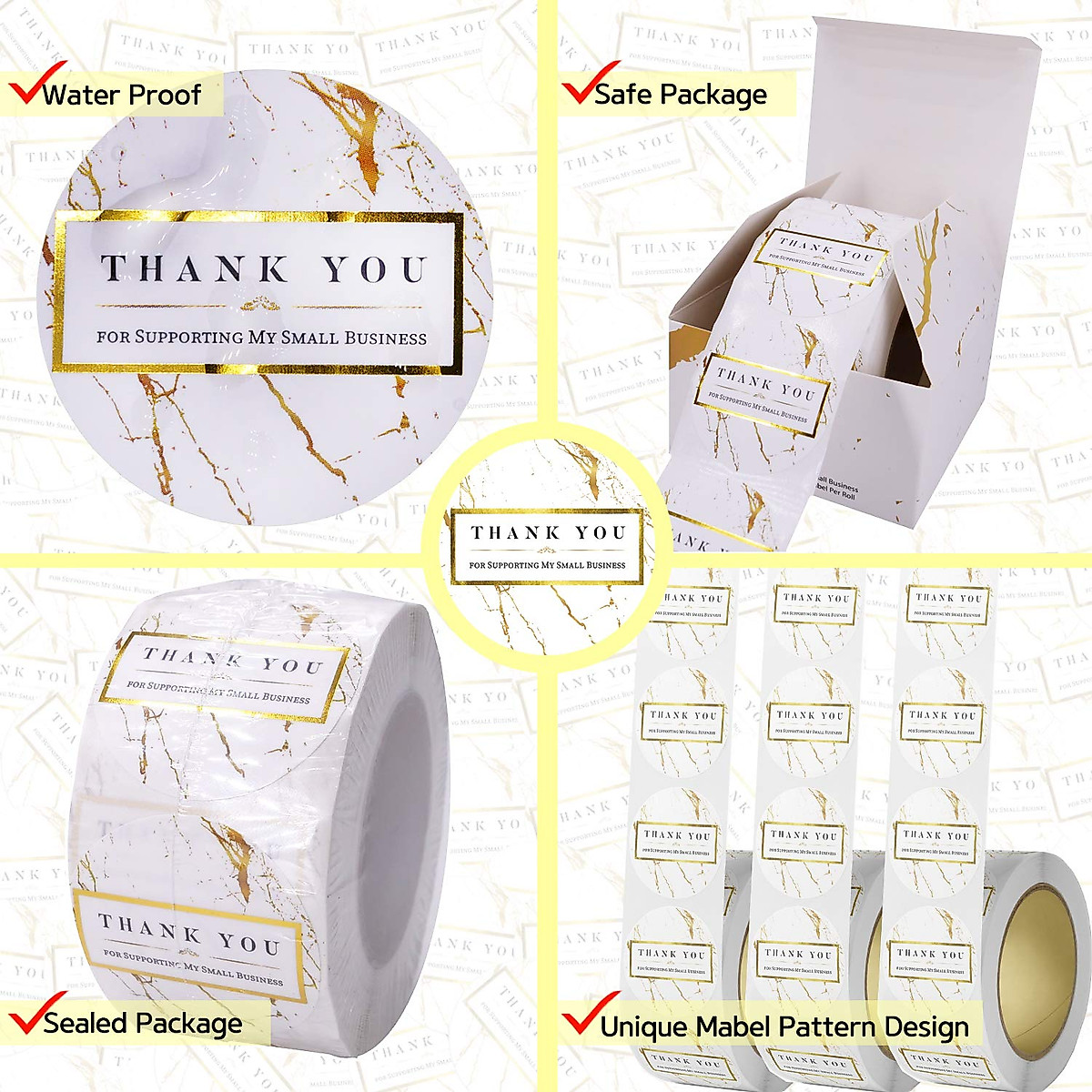 Thank You Stickers Small Business – Thank You for Supporting My Small Business Stickers – Gold Marble Design with Gold Foil Accents – 1.5" 400 Label Per Roll - Waterproof Stickers by Modern 5th