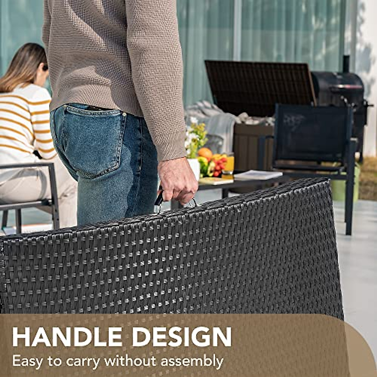 Devoko Patio Chaise Lounge Sets Outdoor Rattan Adjustable Back 3 Pieces Cushioned Patio Folding Chaise Lounge with Folding Table (Beige)