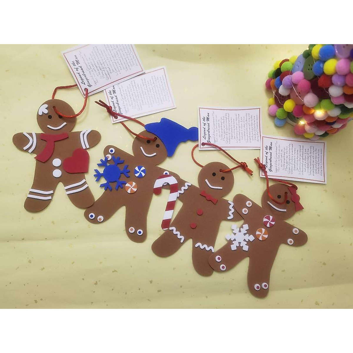 4E's Novelty Legend of Gingerbread Man Ornament Craft - 12 Pack Bulk Foam Christmas Ornaments Set, Ages 3-12, Self-Adhesive, DIY Ornaments for Christmas Tree, Classroom Art Project