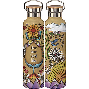 Primitives by Kathy Nature Themed Live Your Best Life Insulated Stainless Steel Water Bottle Thermos 25 Oz