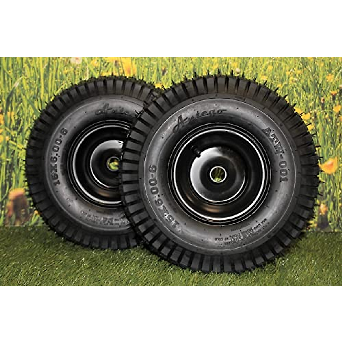 (Set of 2) Matte Black Universal Fit 15x6.00-6 Tires & Wheels 4 Ply for Lawn & Garden Mower Turf Tires .75" Bearing