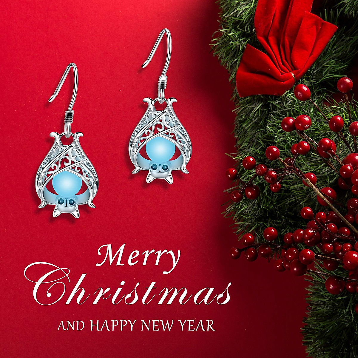 Cute Bat Earrings Sterling Silver Glowing in The Dark Animal Dangle Earring Little Witchy Vampire Halloween Jewelry Gift for Girl Teens (White)