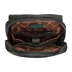 Wrangler Backpack for Women & Men Vegan Leather Travel Laptop Backpack Purse College Dark Green Backpack with USB Charging Port