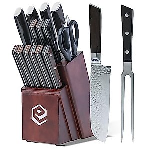 ECOMERR Kitchen Knife Set – 16 Piece German High Carbon Stainless Steel knife sets for kitchen with Block Wooden, Scissor and Knife Sharpener - Chef Knife Set & Rust proof