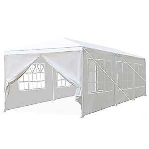 10x30 Outdoor Gazebo Wedding Party Tent White Canopy Pavilion with 8 Removable Sidewalls for Camping Shelter BBQ Cater Events Beach