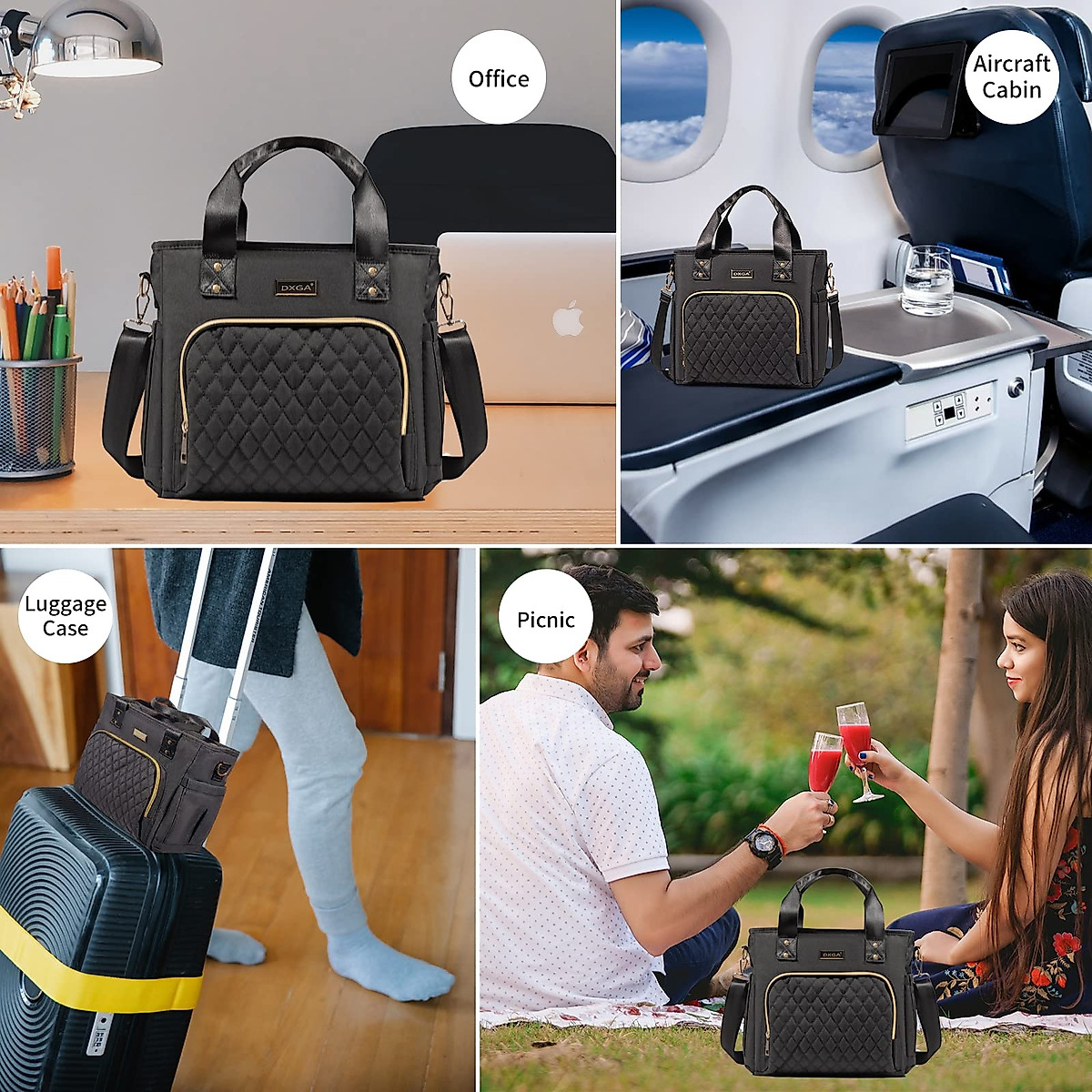 DXGA Lunch Bags for Women, 17L Large Insulated Leak Proof Cooler Bag, Lunch Purse, Three Ways to Carry, Can Be Hanged in a Suitcase for Lunch, Camping, Travel