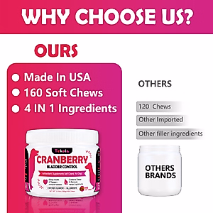 Cranberry Bladder Health for Dogs - Dog Antioxidant- 160 Cranberry Soft Chew Supplements for a Healthy Urinary Tract and Bladder Control – Made with Cranberry & D-Mannose & Vitamins (Chicken Flavor)