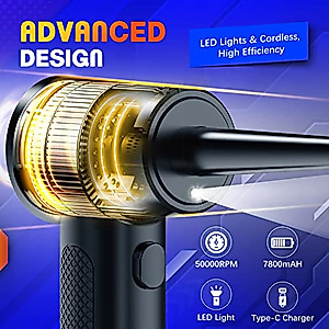 7800mAh and 50000RPM Compressed Air Duster for Computers with Cleaning Kit, Electric Air Duster for PC, Portable Air Blower for Cleaning Dust, Hairs, Crumbs, Scraps for Laptop, Computer, Keyboard