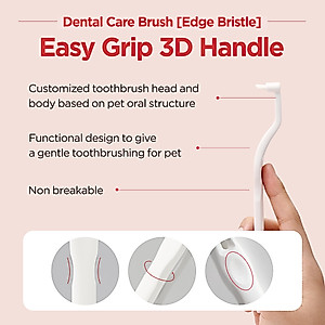 JAYU PET Dental Care Brush (Edge Bristles) 1ea - Micro Round Head Toothbrush for Cats & Small Dogs with End-tuft Diagonal-Shaped Bristles & Easy Grip Handle