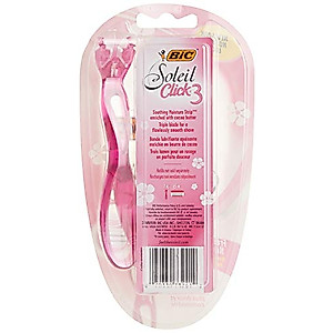 BIC Click 3 Soleil Women's Disposable Razors, 3 Blades With a Moisture Strip For a Smoother Shave, 12 Piece Razor Set
