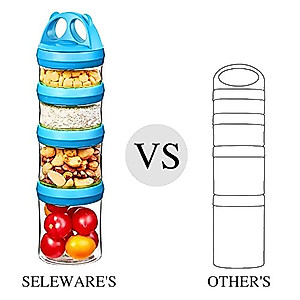 SELEWARE Portable Stackable Food Storage Containers for Snacks Formula Powder and Drinks Twist Lock System Airtight Leak-proof BPA and Phthalate Free 4 Piece Jars 31oz Blue