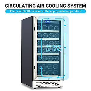 Jojoka 15 Inch Wine Fridge, 28 Bottles Wine Cooler Refrigerator Built-In or Freestanding, Wine Refrigerator With Double-Layered Glass Door & Safety Lock