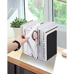 Book Ends, Bookends for Shelves, Home, Office, Heavy Duty Metal Book Stopper for Books, Metal Bookend Supports, Modern Minimalist Style Decorative Bookend, Black(4Pair/8Pcs)