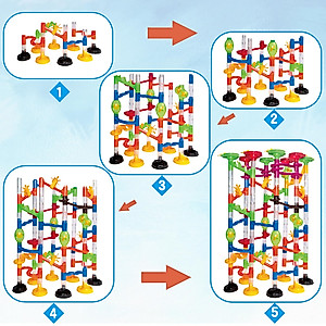Gifts2U Marble Run Toy,168Pcs Educational Construction Maze Block Toy Set, STEM Learning Building Block Toy for Kids and Parent-Child Game(136 Translucent Plastic Pieces + 32 Glass Marbles)