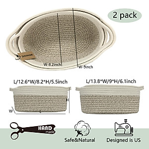 DAVIHOMI 2-Piece Shelf Storage Basket with Handles|Cotton Rope Basket|Cat Dog Baskets|Closet Storage Basket for Laundry Room|Storage Bin and Gift Basket|Small Basket -White/Brown