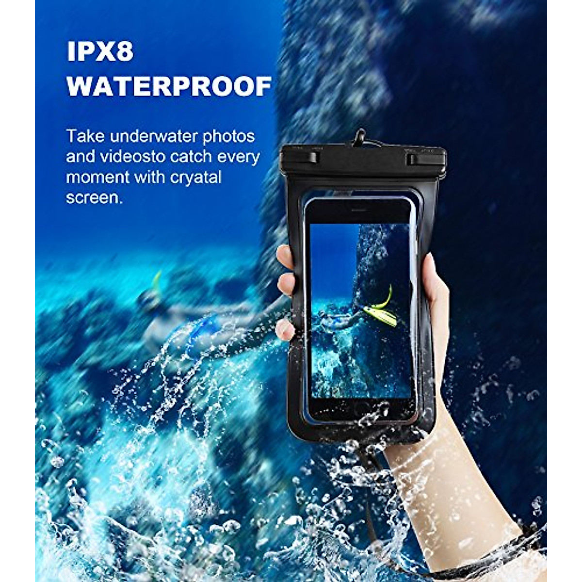 Cloudio Universal Waterproof Case, IPX8 Cell Phone Dry Bag Pouch up to 6.2" for iPhone X/8/8+/7/7+/6/6s/6s Plus, Samsung Galaxy S9/S9+/S8/S8+/ Note 8, LG Moto ZTE HTC Alcatel Google Sony BLU - Black