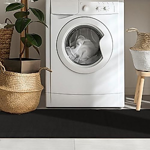 Machine Washable Modern Solid Design Non-Slip Rubberback 2x5 Traditional Runner Rug for Hallway, Kitchen, Bedroom, Entryway, 20" x 59", Black