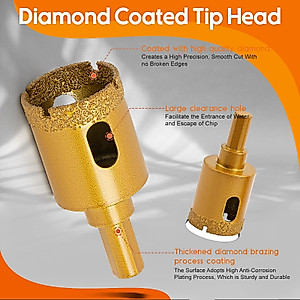 THINKWORK Diamond Drill Bits, Dry/Wet Brazing Hollow Drill Hole Saw Kit, 12 PCS Tile Opener (1/4"-2”) with Double Suction Cups Hole Saw Guide Jig, Suitable for Glass, Ceramic, Tile, Marble, Porcelain