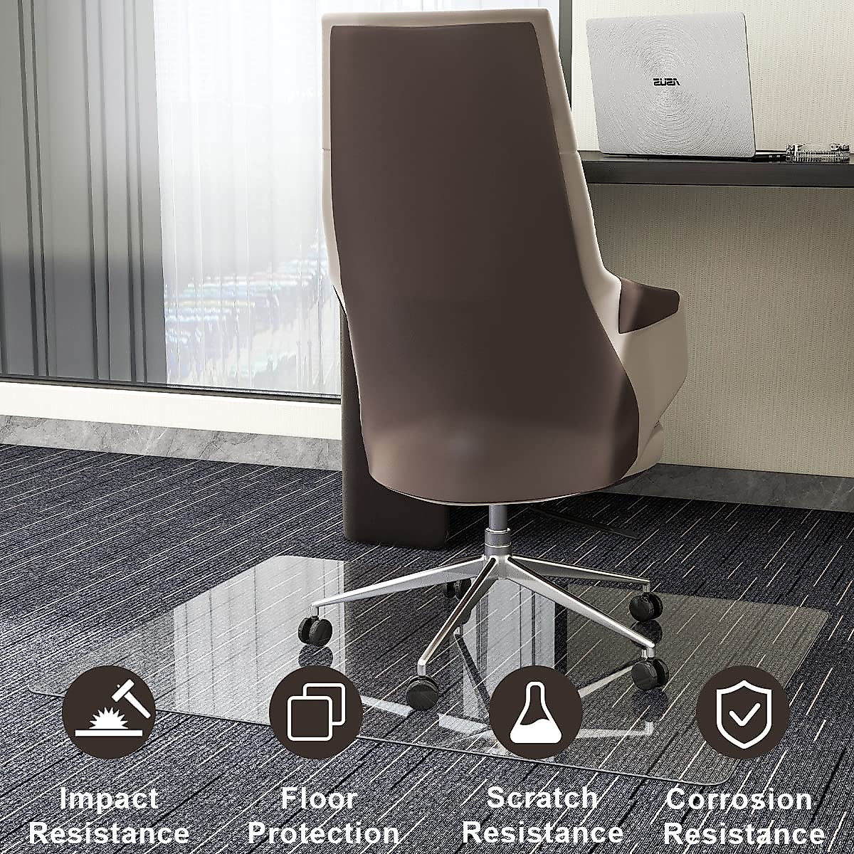GLSLAND - 36"x 46" Glass Chair Mat/Office Chair Mat/Computer Desk Mats - 3MM Premium Tempered Glass-Hard Protect Floor Easy Glide Swivel Chairs for Carpet/Home/Office