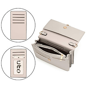 UTO Crossbody Bags for Women Leather Wallet with Wristlet Card Phone Checkbook Passport Organizer Ladies Clutch Purse Crossie Beige