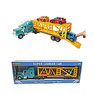 Big Daddy Heavy Duty Tractor Trailer Race Car Carrier Toy Truck with 3 Cars Bundle
