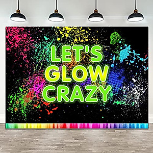 Wollmix Neon Glow Party Decorations Supplies Backdrop 7x5ft Glow in The Dark Let’s Glow Banner Photography Background Birthday Sleppover Graffiti Kids Splash Paint Black Light Photo Booth