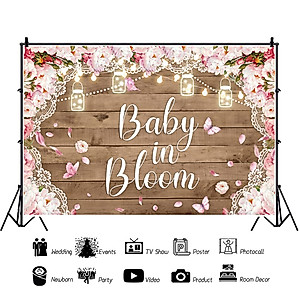 Baby in Bloom Backdrop 7x5ft Rustic Baby Shower Backdrop for Girl Wood Flowers Baby Shower Backdrop Girls Baby Shower Party Decoration Backdrop Baby in Bloom Backdrop for Newborn Baby Photography