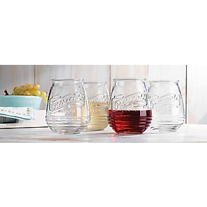 Glaver's Stemless Wine Glasses 21 Oz. Set Of 4 Original Mason Vintage Goblet Beverage Glasses Uses For Your Cocktail Lounge, Whiskey Parties, and Everyday Dinner Table. Dishwasher Safe.