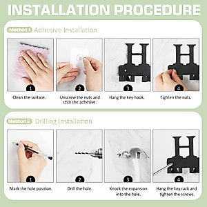 HOMEBROS Key Holder Wall Mount, Black Metal Key Hanger Adhesive Key Rack Organizer with 6 Double Key Hooks Wall Decorative for Entryway Doorway Hallway Garage 2 Installation Methods