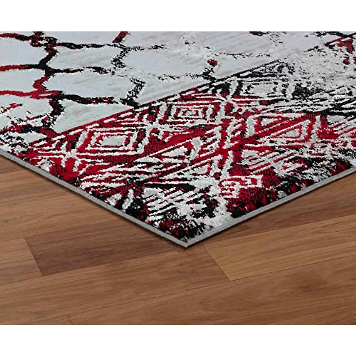 GLORY RUGS Modern Abstract Trellis Area Rug 8x10 Red Black Large Rugs for Home Office Bedroom and Living Room