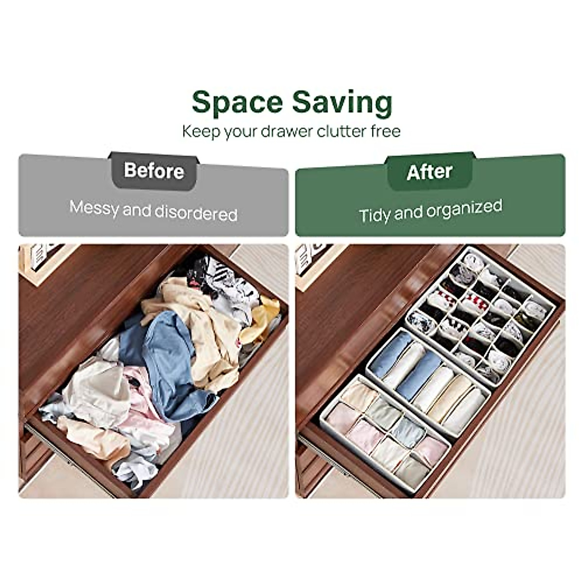 Kootek 10 Pack Drawer Organizers for Clothing, 92 Cell Dresser Organizer Socks Underwear Organizer Fabric Foldable Dividers Closet Organizers and Storage Boxes for Baby Clothes, Bra, Ties, Scarf