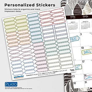 Ebony and Ivory | 2024 12 x 12 Inch 18 Months Monthly Square Wire-O Calendar | Sticker Sheet | July 2023 - December 2024 | Plato | Stationery Planning
