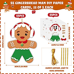 55 Pieces Christmas Crafts Kits for Kids Christmas Arts and Crafts DIY Christmas Gingerbread Ornaments Kit Make Your Own Christmas Gingerbread Man Craft Projects for Kids Ages 3 4 5 6 8 10