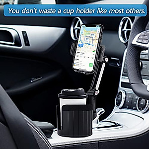 Ockivs Car Cup Holder Phone Mount Universal Adjustable Base with Cup Holder Expander Auto Cell Phone Stand for All Smartphone 2-in-1 Multifunctional Cup Holder Phone Holder