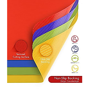 Dexas Heavy Duty Grippmat Flexible Cutting Board Set of Four, 11.5 x 14 inches, Blue, Green, Yellow and Red,6554PK