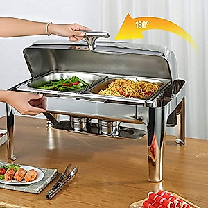 UZOURI Stainless Steel Chafing Dish with Full Rotating Cover, Chafing Dish Set Food Warmer Buffet, Buffet Dish Catering Pan for Kitchen Party Banquet Dining