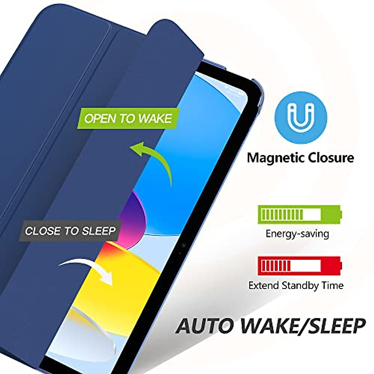 MoKo Case for iPad 10th Generation 10.9 inch 2022, Slim Stand Protective Cover with Hard PC Translucent Back Shell Cover for iPad 10th Gen 2022, Support Touch ID, Auto Wake/Sleep, Navy Blue