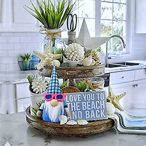 Gehydy Summer Beach Gnomes Plush Spring Decoration Birthday Gifts Handmade Scandinavian Tomte Stuffed Farmhouse Decor for Home Kitchen Tiered Tray - Light Blue