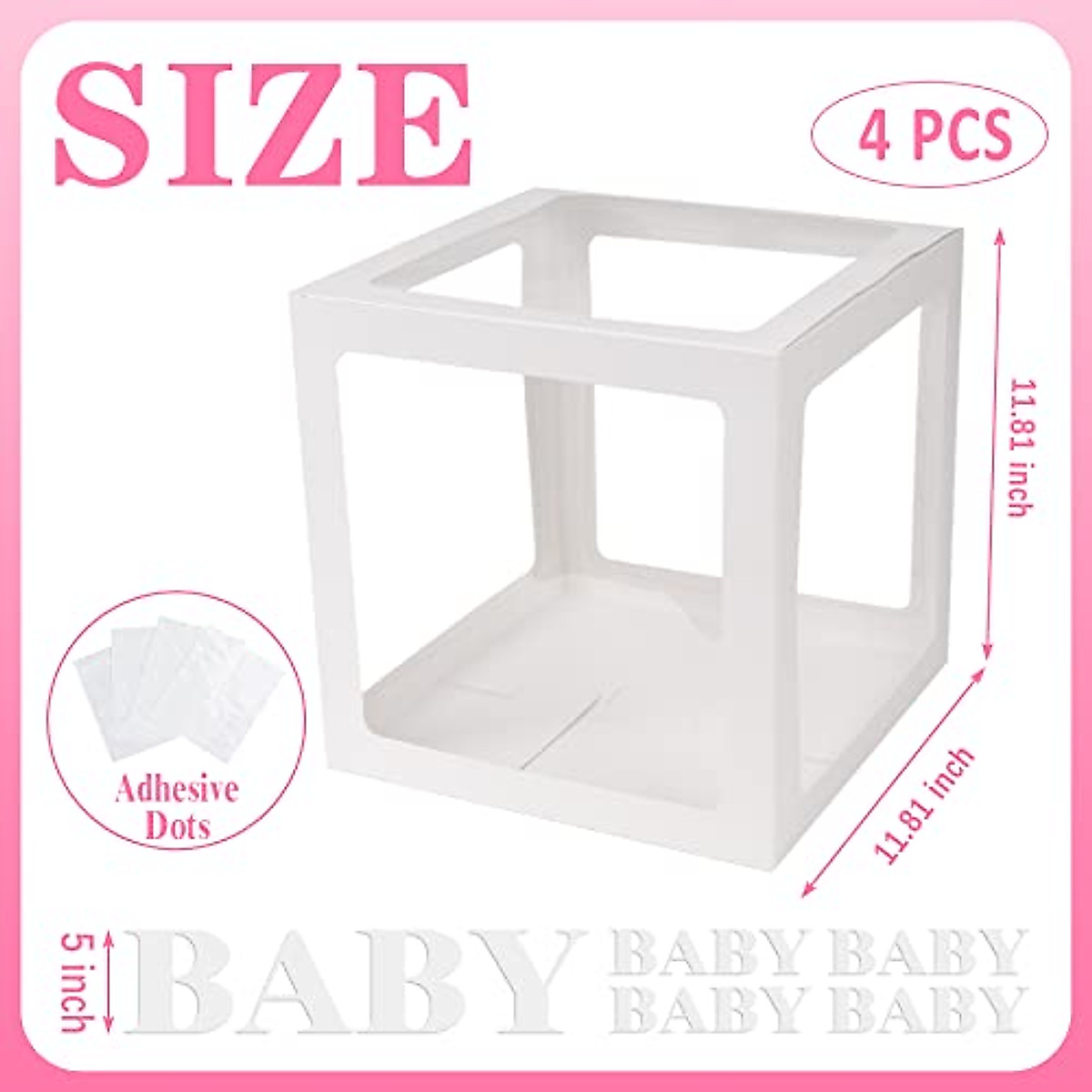 Sharlity Baby Boxes with Letters for Shower, 4 Pcs Balloon 16 Gender Reveal Decorations, Birthday Party Decorations (White)