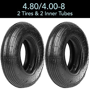 (2-Set) AR-PRO 4.80/4.00-8" Tire and Inner Tube Set - Universal Replacement Tires and Inner Tubes with 15.5" Outer Tire Diameter and 4.80" Tire Width - Fits on Dollies, Trolleys, Wagons, and More