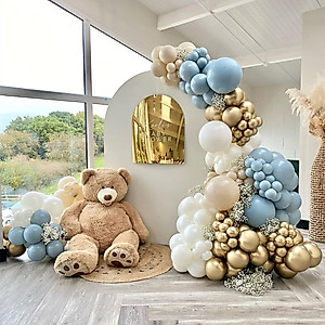 148Pcs Baby Blue Balloon Garland Arch Kit, with White Metallic Gold Balloons in Different Sizes for Boy Birthday Baby Shower Party Decoration