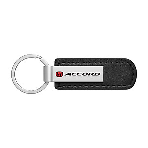 iPick Image for Honda Red Logo Accord Silver Metal Plate Black PU Leather Strap Key Chain Keychain, Official Licensed