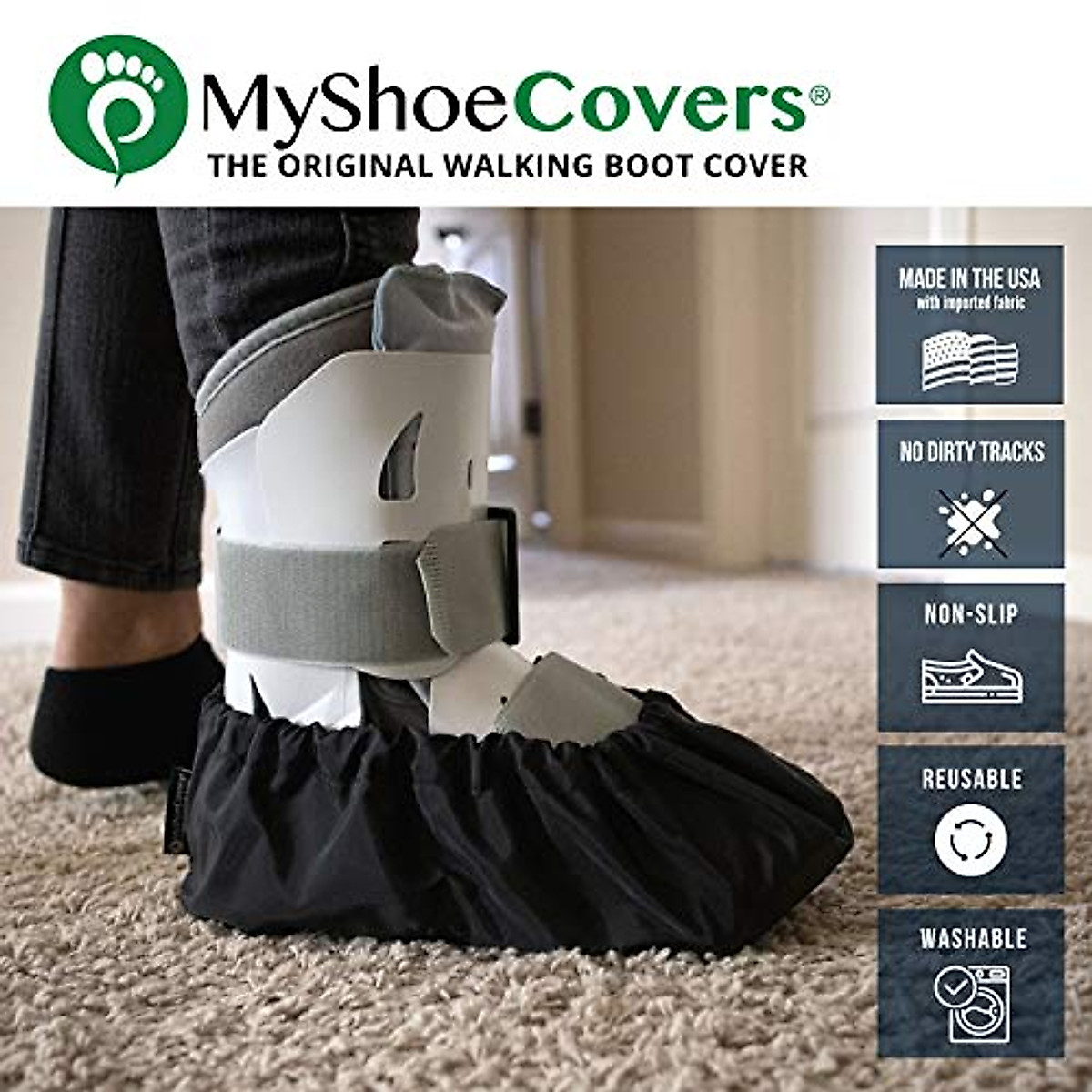 MyShoeCovers 1 Fracture Walking Boot Cover - Black, Large