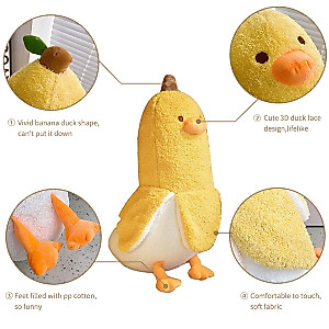 FIONOUT Banana Duck Plush, Cute Stuffed Animal, Funny Pillow Toy for Girls & Boys, White, 50CM/19.6 in